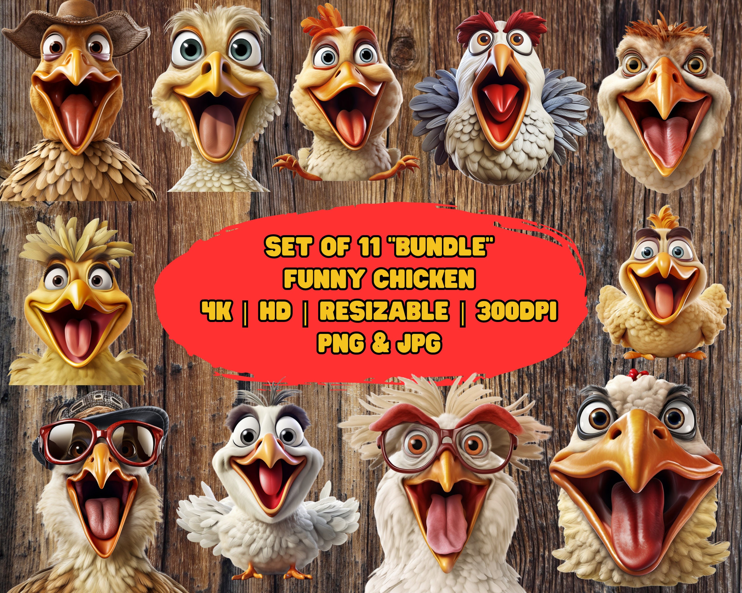 Funny Chicken PNG Bundle of 11 - Cluckin Hilarious - Funny Chicken ...