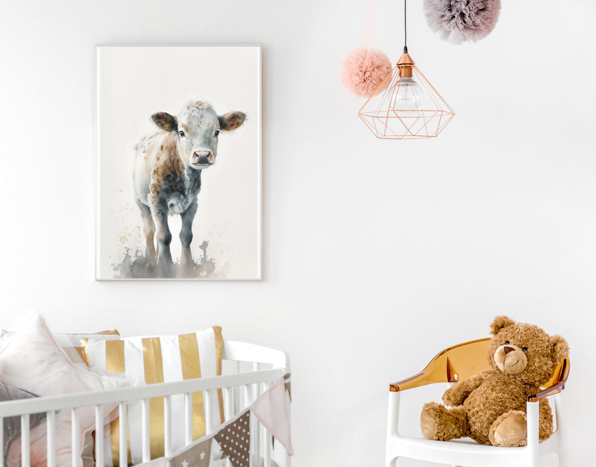 Farm Nursery Prints, Baby Cow, Watercolor, Nursery Wall Art, Cow ...