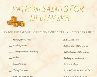 Catholic Bridal Shower Game, Patron Saints Matching, Printable Bridal ...
