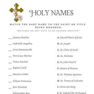 Holy Names Matching, Baby Name Game, Baby Shower Game, Catholic Saints ...