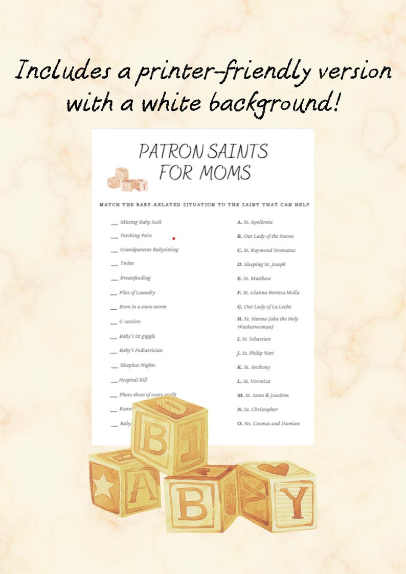 Catholic Baby Shower Game: Patron Saints Matching (printable, Instant ...