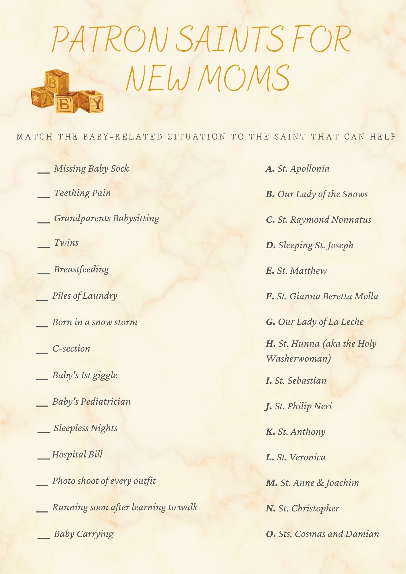 Catholic Baby Shower Game: Patron Saints Matching (printable, Instant ...