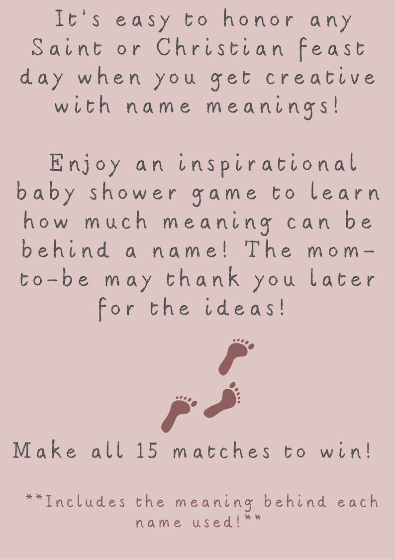 Holy Names Matching, Baby Name Game, Baby Shower Game, Catholic Saints ...