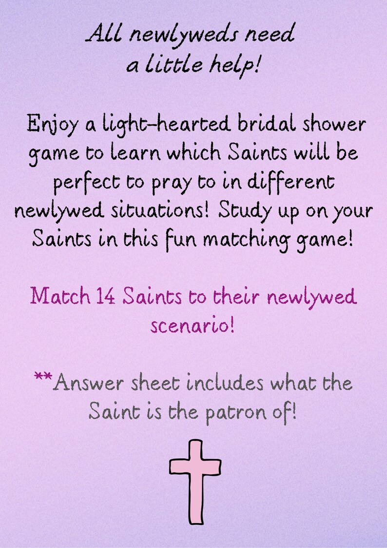 Catholic Bridal Shower Game: Patron Saints Matching (printable, Instant ...
