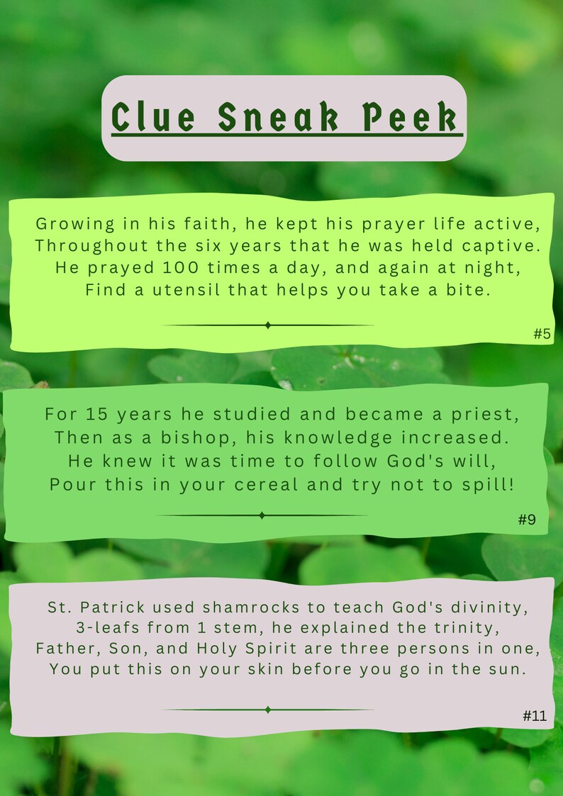 St. Patrick Scavenger Hunt, Catholic Saint, Printable Clues, Instant ...