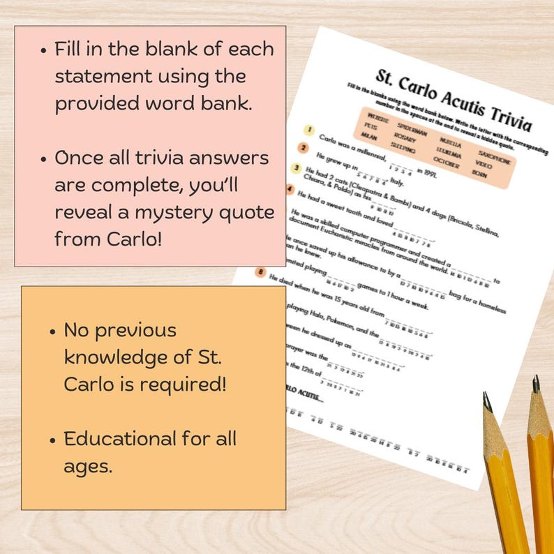 Carlo Acutis Trivia Worksheet, Youth Group Learning Game, Catholic ...