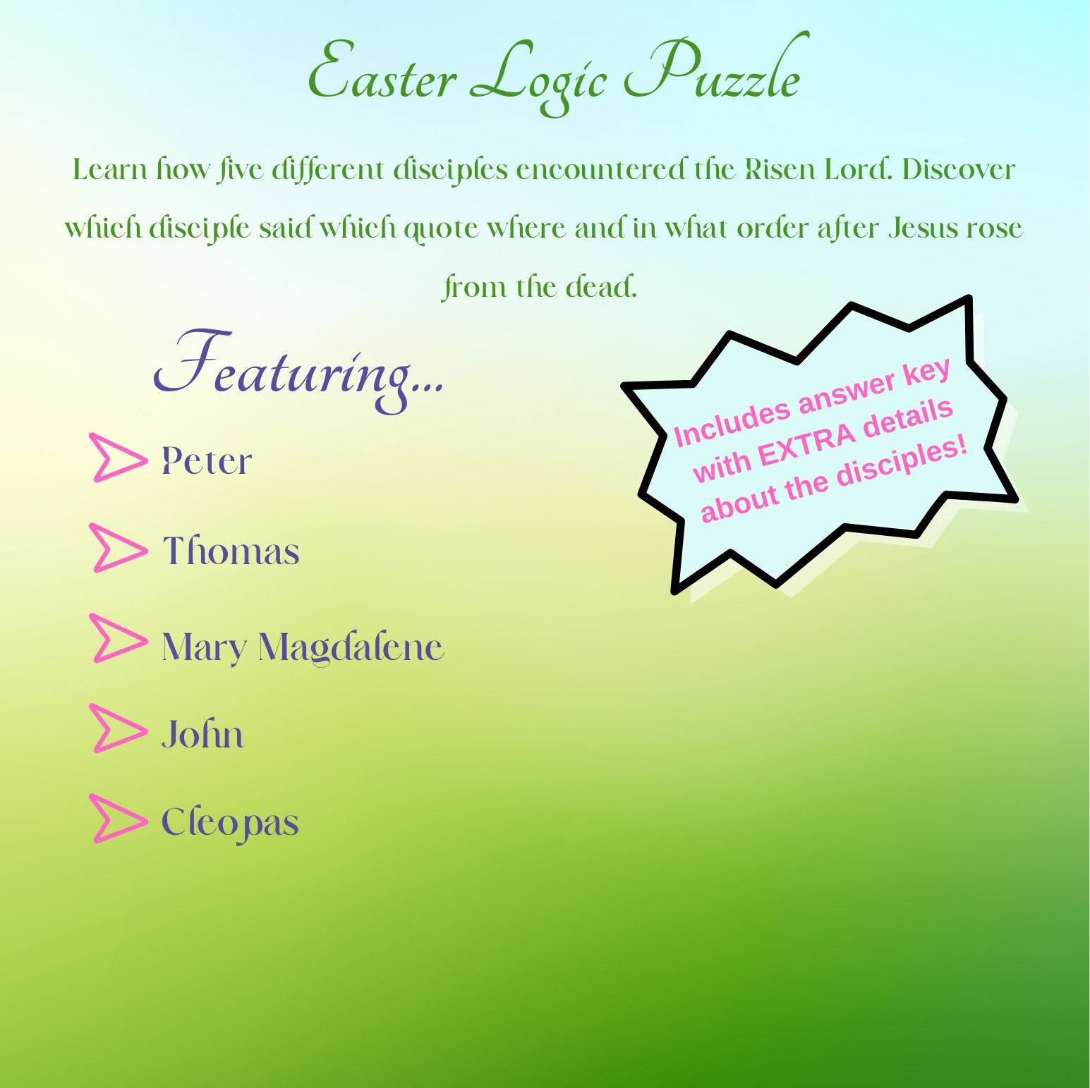 Easter Logic Puzzle, Printable Logic Puzzle Games, Christian Disciples ...