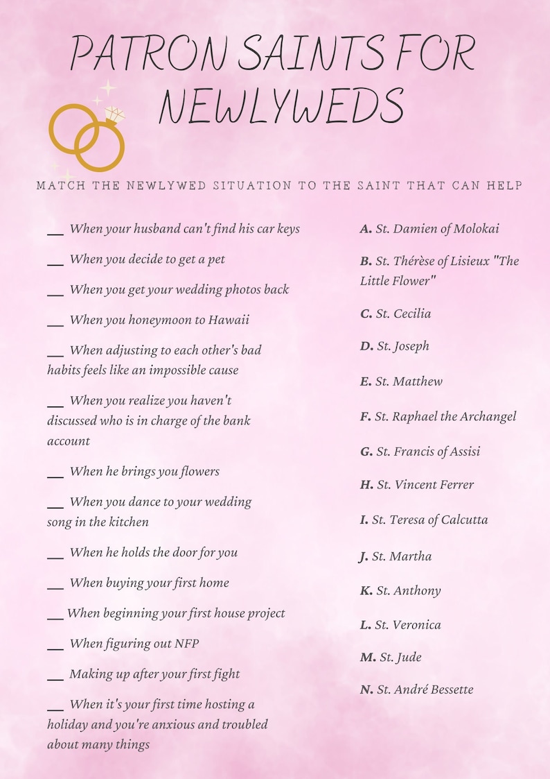 Catholic Bridal Shower Game: Patron Saints Matching (printable, Instant ...