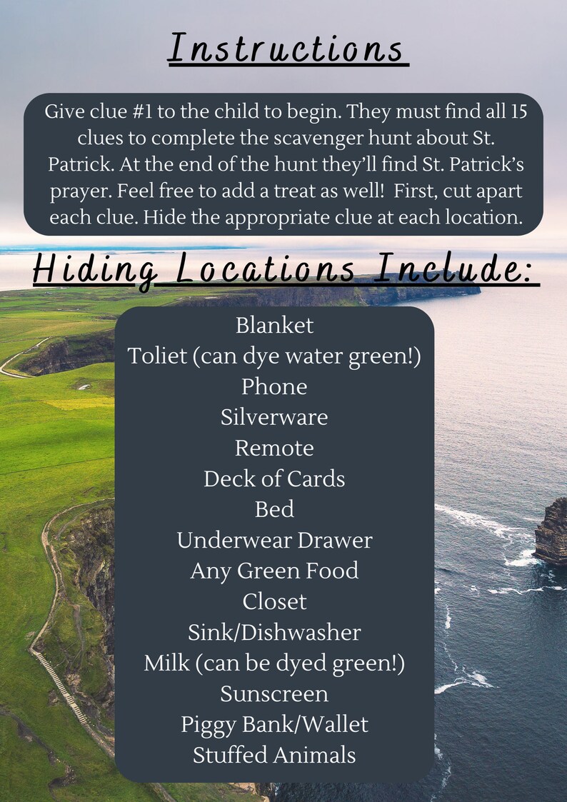 St. Patrick Scavenger Hunt, Catholic Saint, Printable Clues, Instant ...