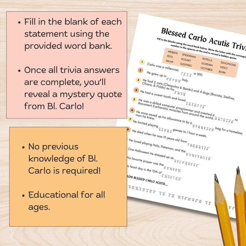 Carlo Acutis Trivia Worksheet, Youth Group Learning Game, Catholic ...