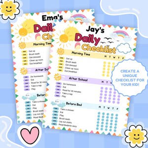 Kids Daily School Checklist, Responsibility Chart, to Do List, Editable ...