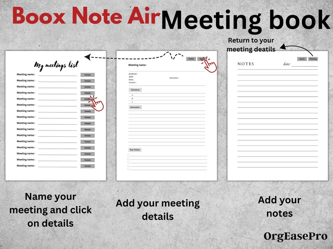 Interactive Boox Note Air Meeting Book for Boox Note Air Templates for ...