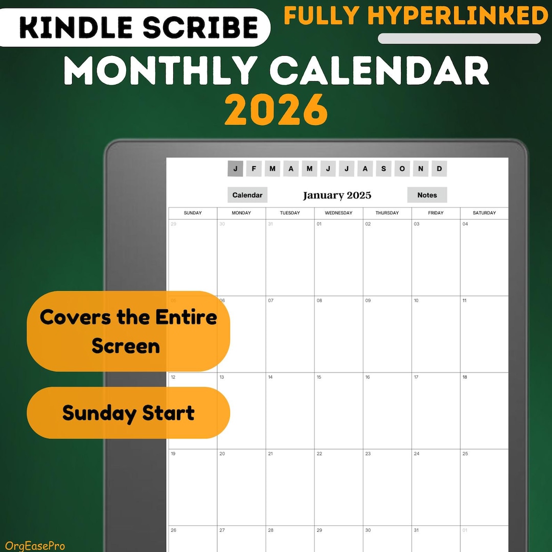 2026 Kindle Scribe Monthly Calendar 2026 for Kindle Scribe Monthly ...