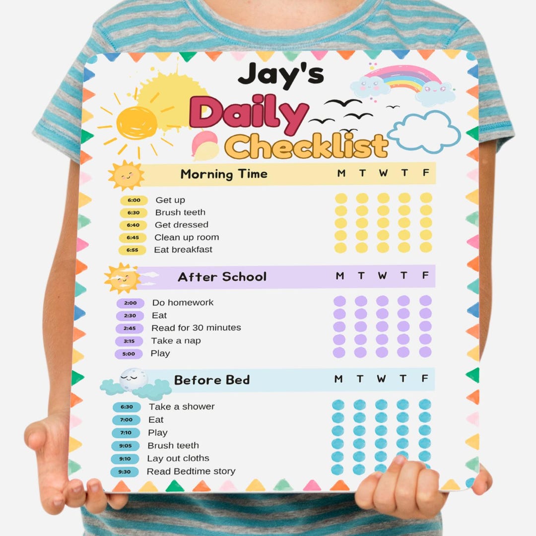 Kids Daily School Checklist, Responsibility Chart, to Do List, Editable ...