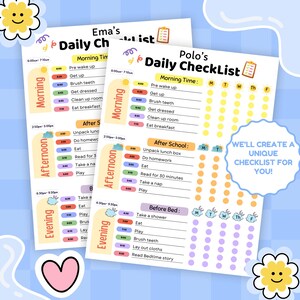 Personalized Kids Daily School Checklist,kids Daily Schedule Editable ...