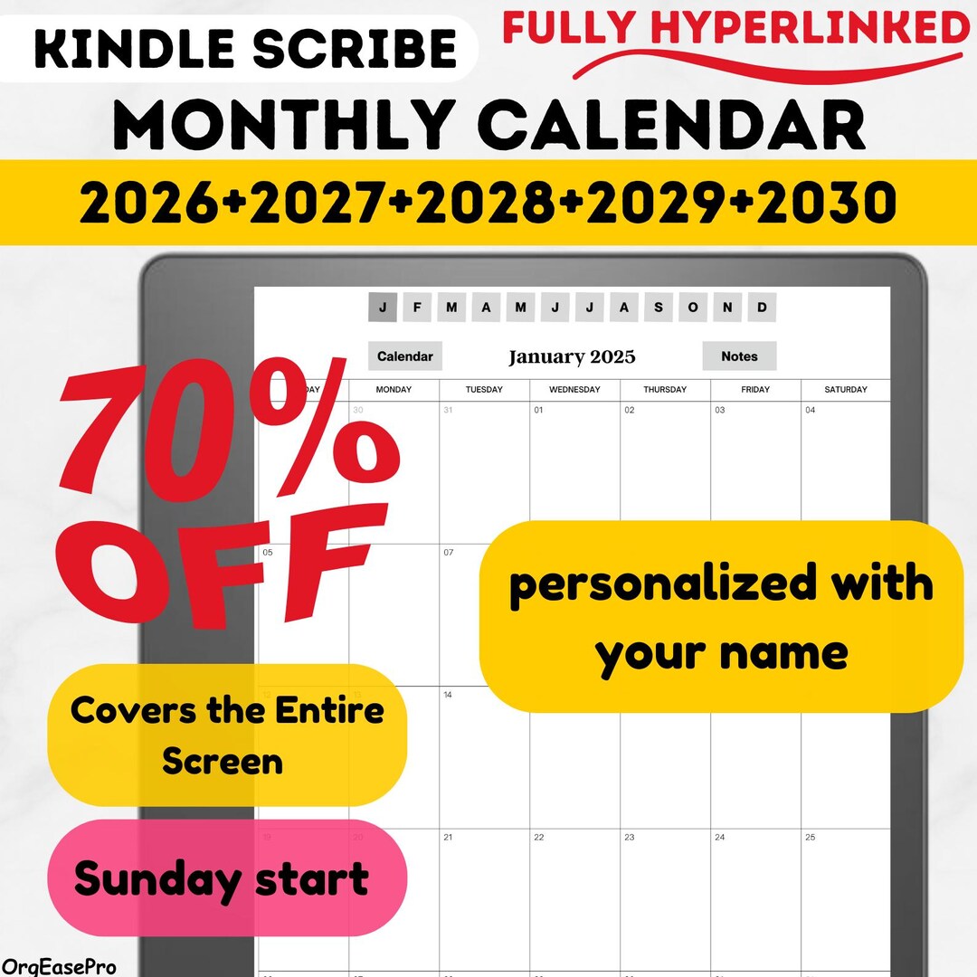 2026-2030 Kindle Scribe Calendar for Kindle Scribe Templates Kindle ...