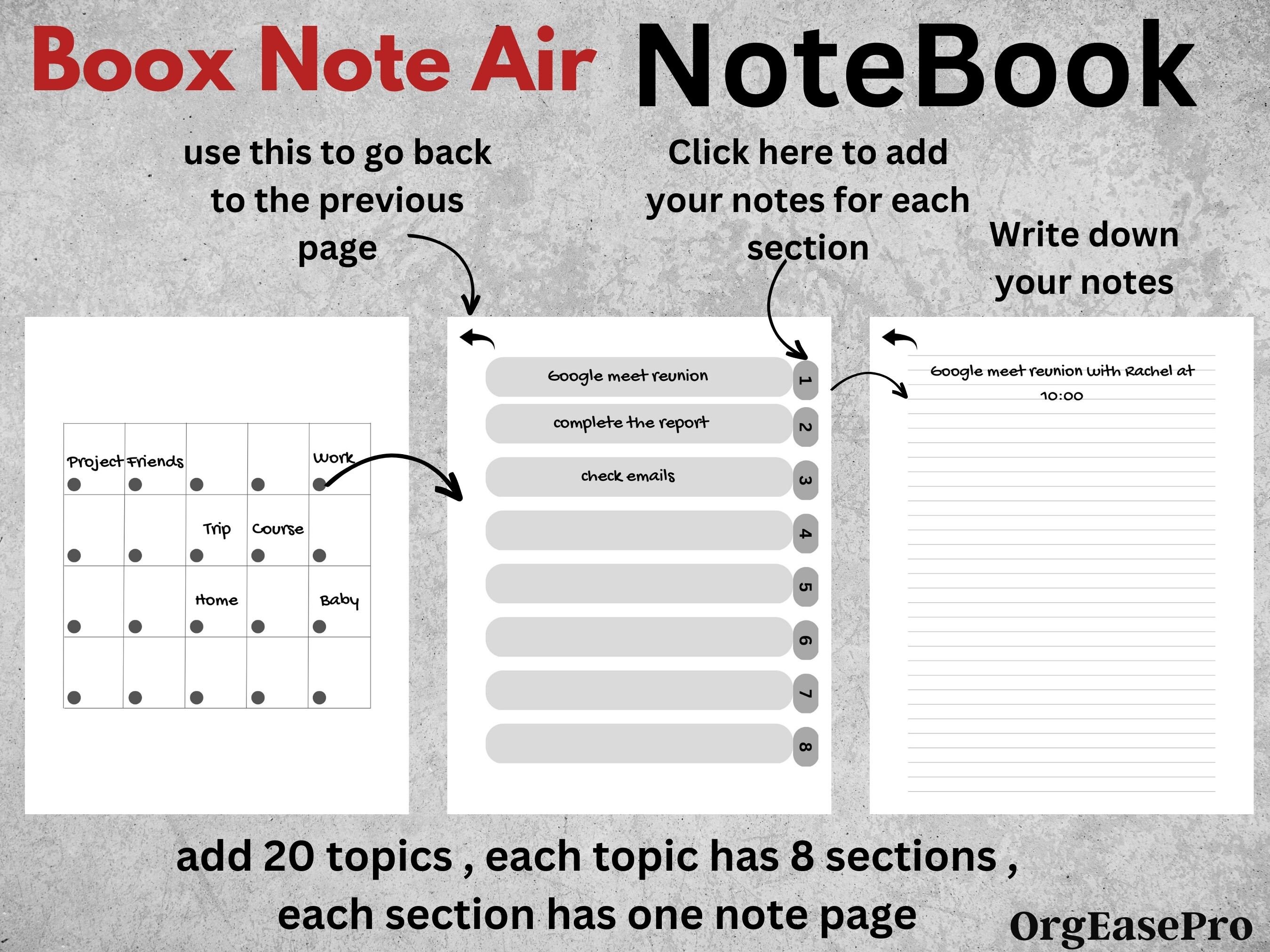BOOX Note Air Notebook Digital Hyperlinked PDF Boox Note Air Templates ...