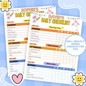 Personalized Kids Daily School Checklist Schedule Printable for Kids ...