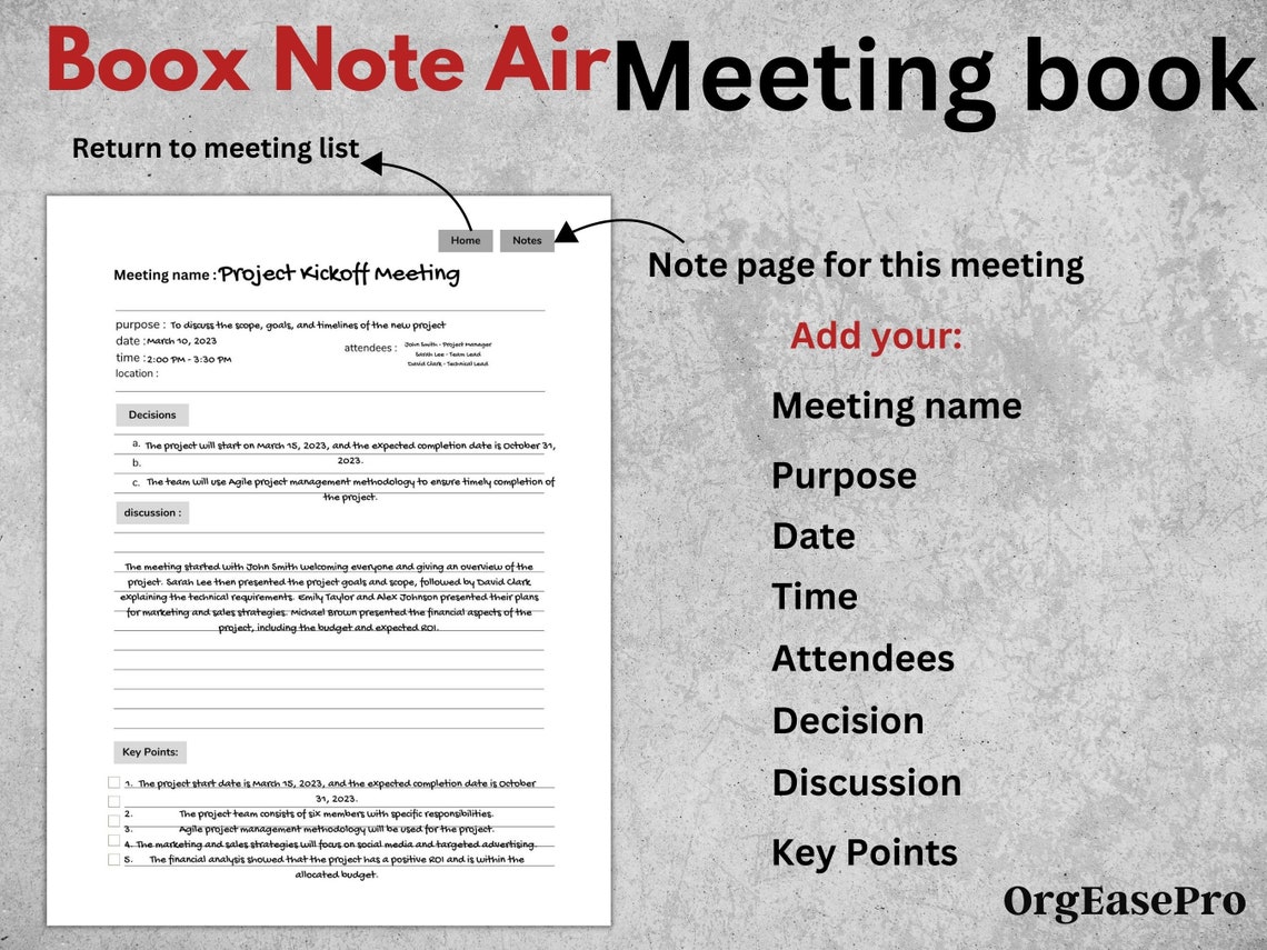 Interactive Boox Note Air Meeting Book for Boox Note Air Templates for ...