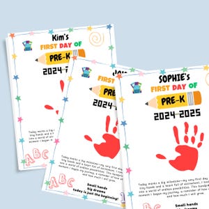 Personalized First Day of School Handprint ,editable First Day of Pre-k ...