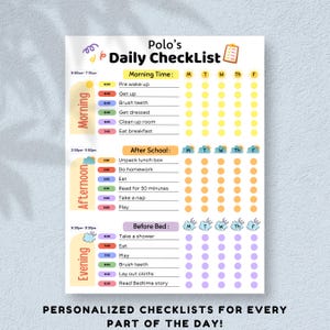 Personalized Kids Daily School Checklist,kids Daily Schedule Editable ...