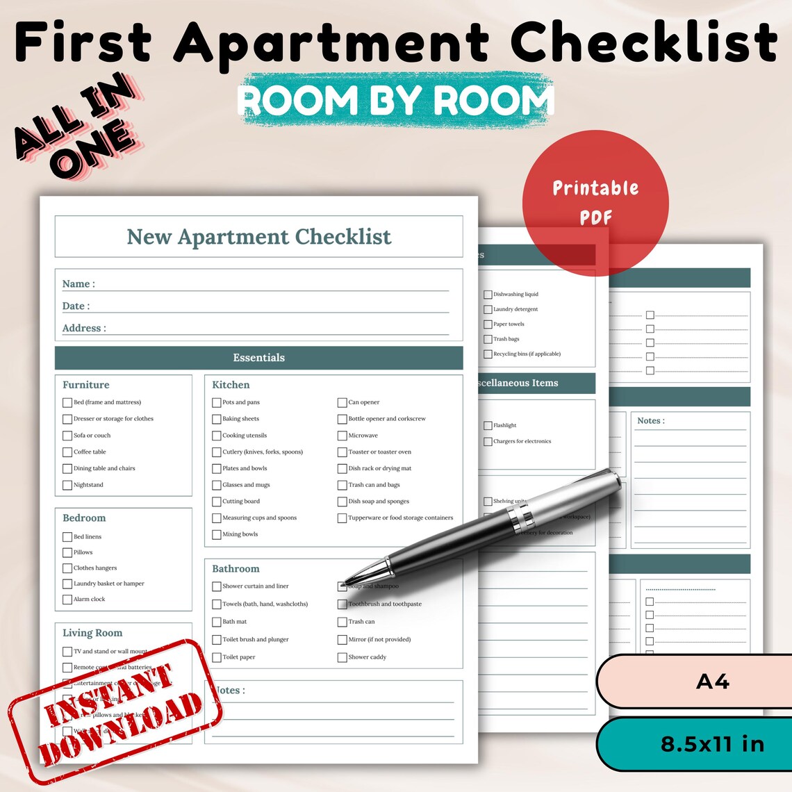 Moving Checklist First Apartment Checklist Template Printable Checklist ...