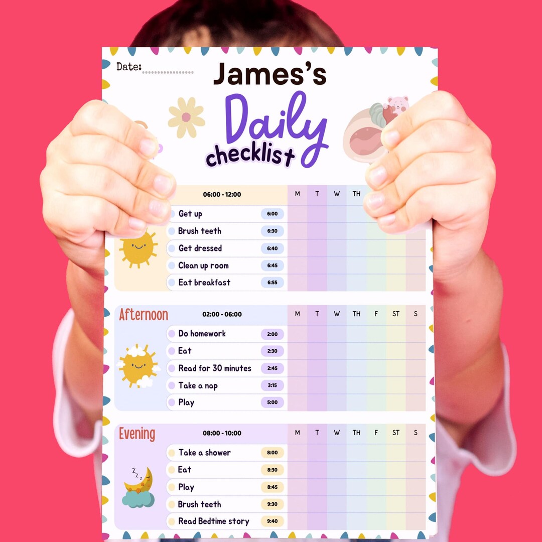 Customizable Kids Daily School Checklist,kids Daily Schedule Editable ...