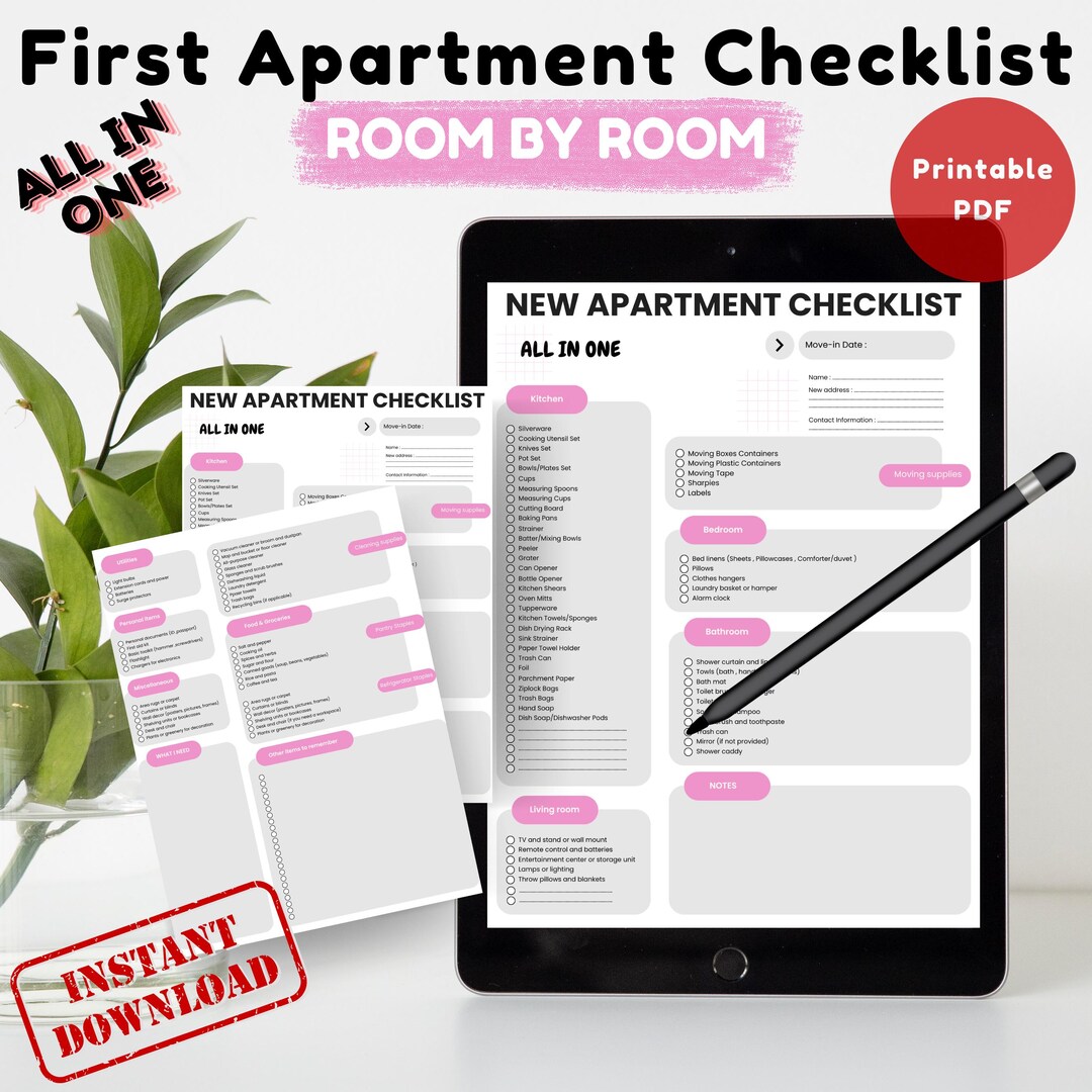 Printable First Apartment Checklist, Moving Checklist ,first Apartment ...