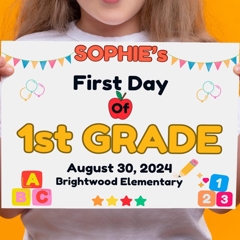 Personalized First Day of 1st Grade Sign ,1st Day of First Grade Sign ...
