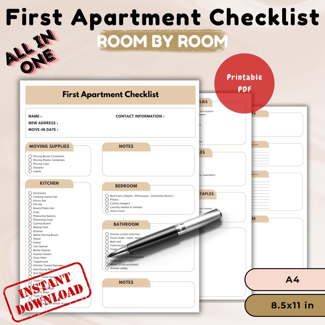 First Apartment Checklist for Moving Checklist Template Printable First ...