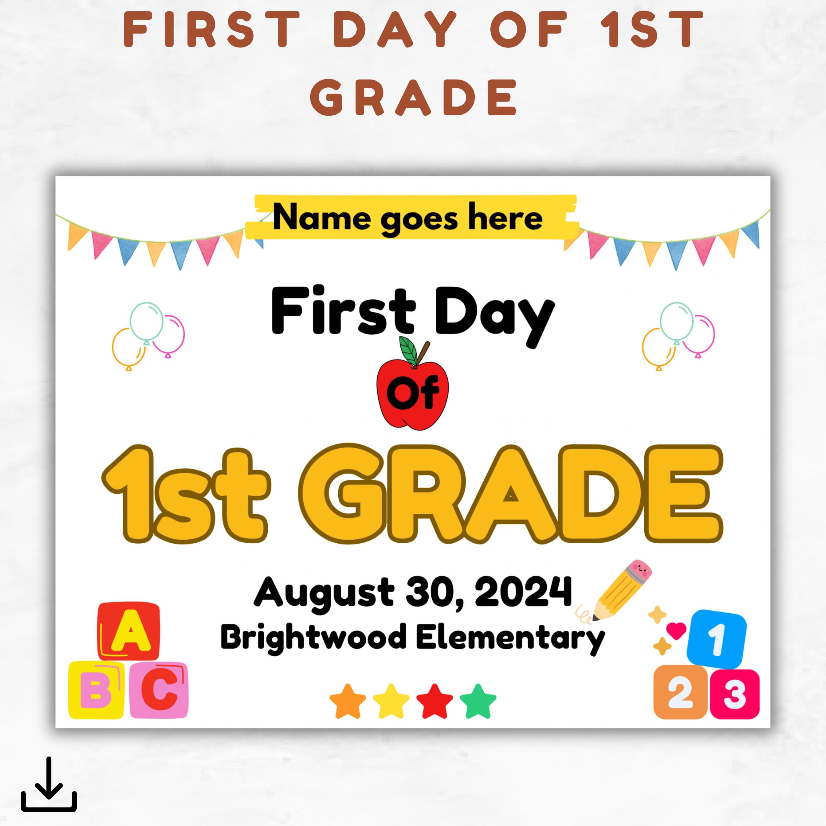 Personalized First Day of 1st Grade Sign ,1st Day of First Grade Sign ...