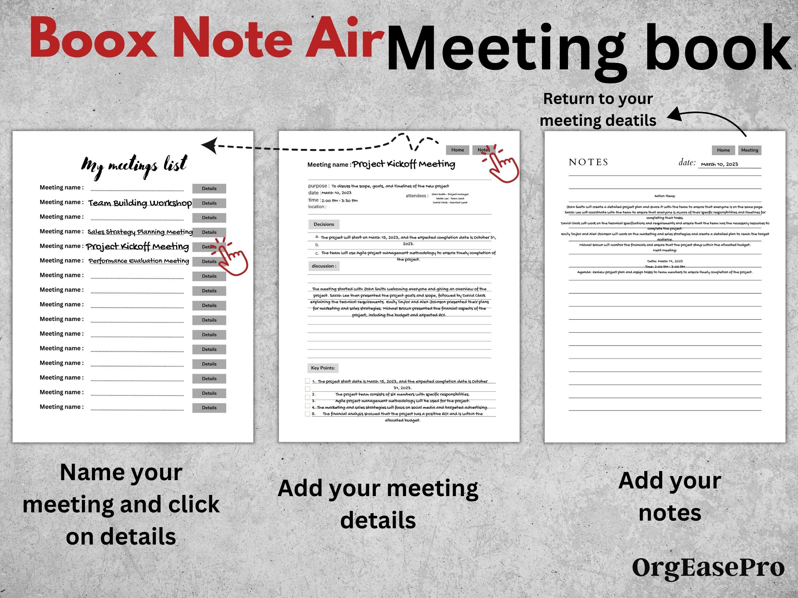 Interactive Boox Note Air Meeting Book for Boox Note Air Templates for ...