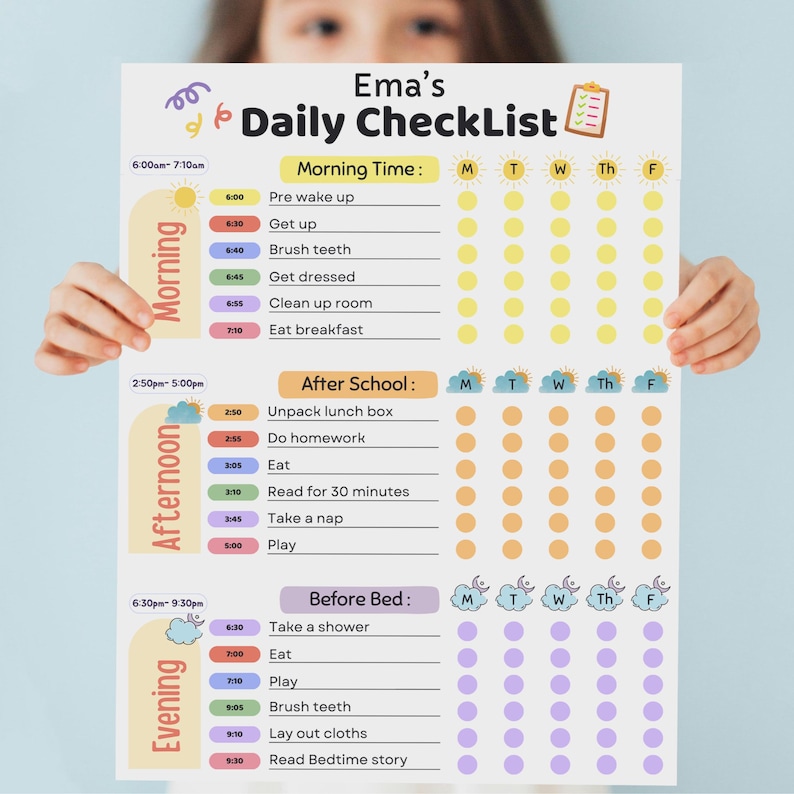 Personalized Kids Daily School Checklist,kids Daily Schedule Editable ...