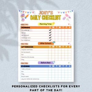 Personalized Kids Daily School Checklist Schedule Printable for Kids ...