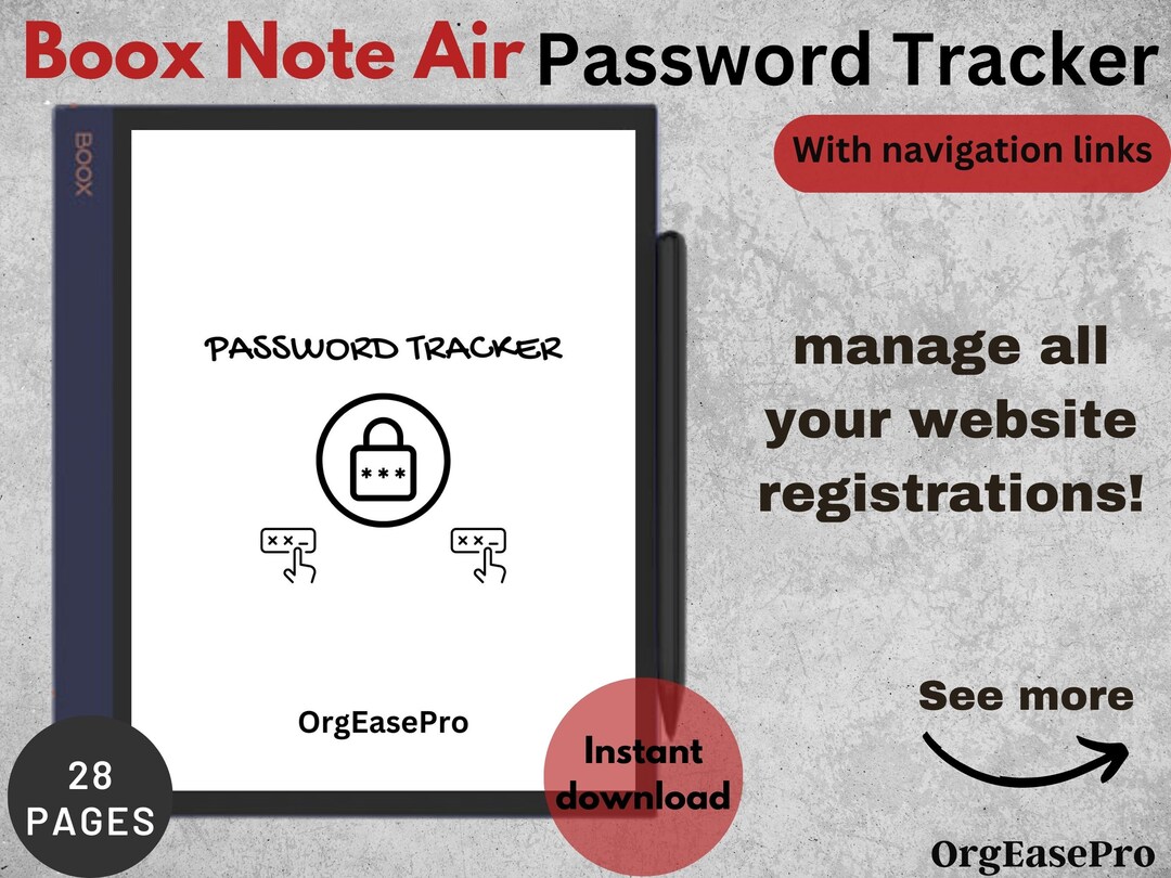 Password Tracker for BOOX Note Air Password Log for Boox Note - Etsy
