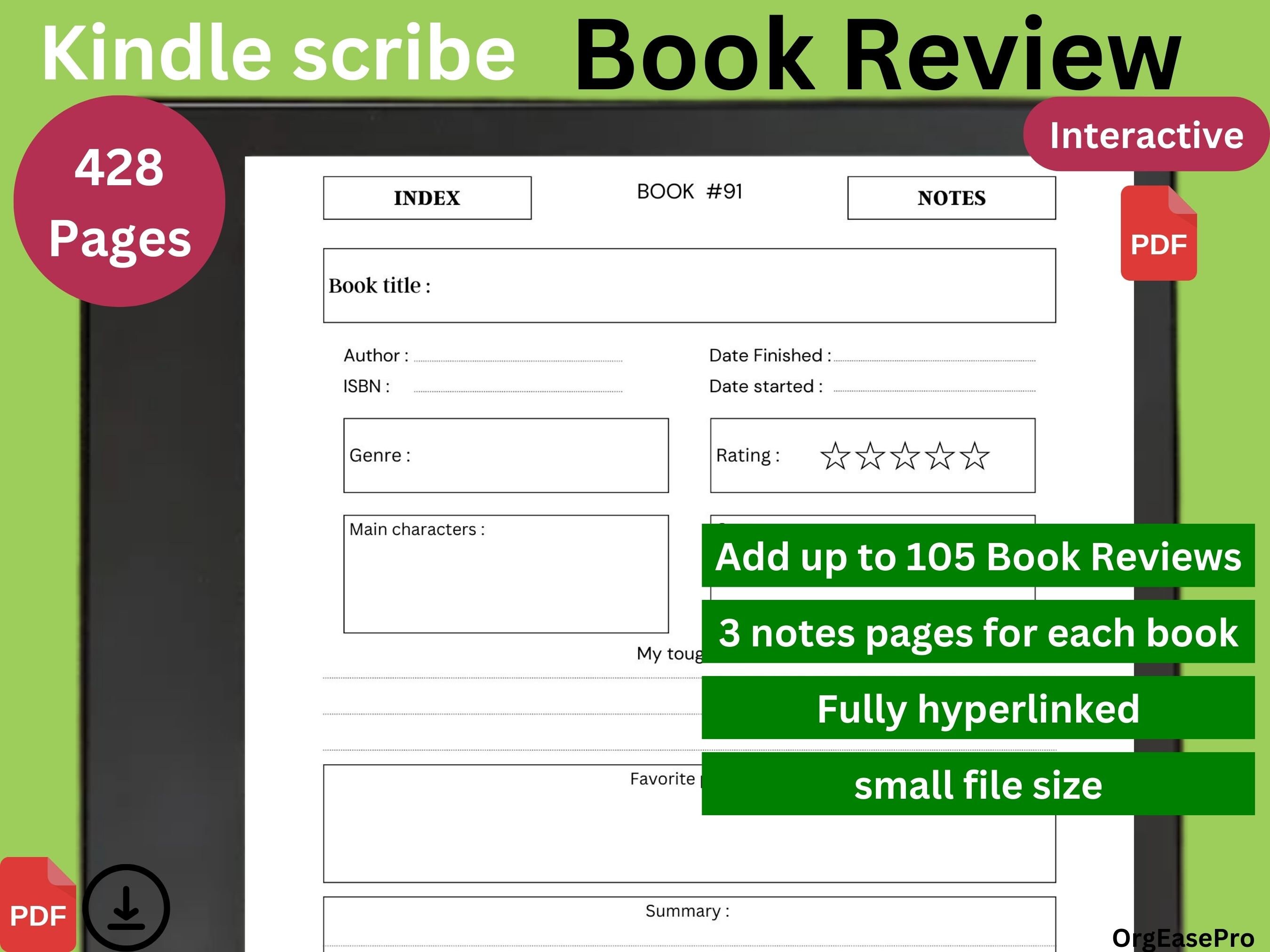 Interactive Kindle Scribe Template Reading Journal Book Review Kindle ...