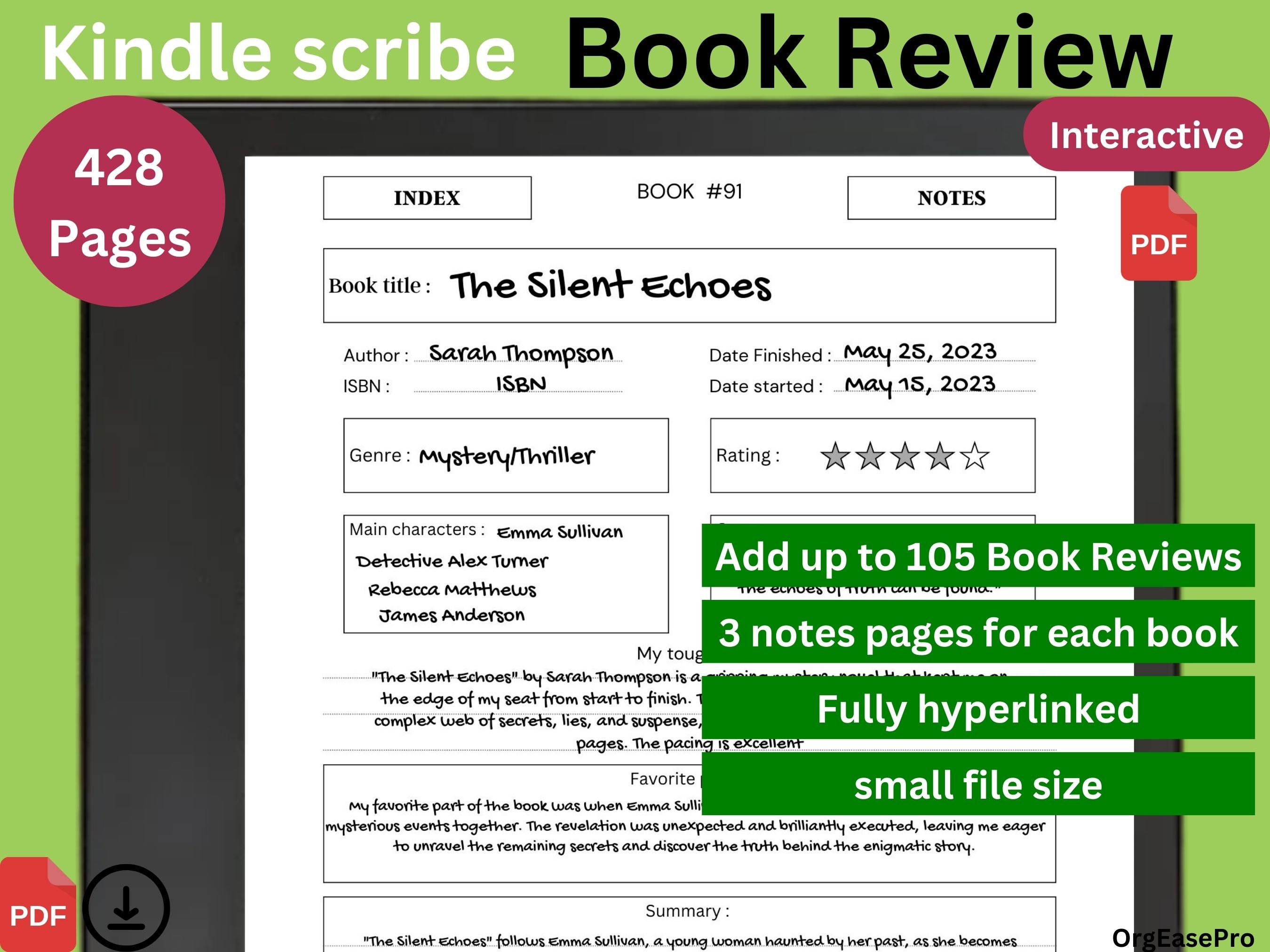 Interactive Kindle Scribe Template Reading Journal Book Review Kindle ...