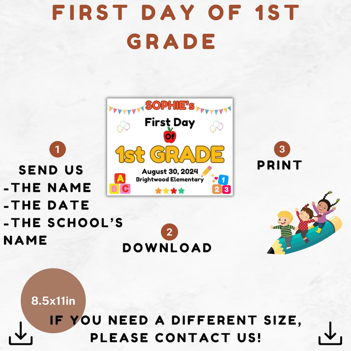 Personalized First Day of 1st Grade Sign ,1st Day of First Grade Sign ...