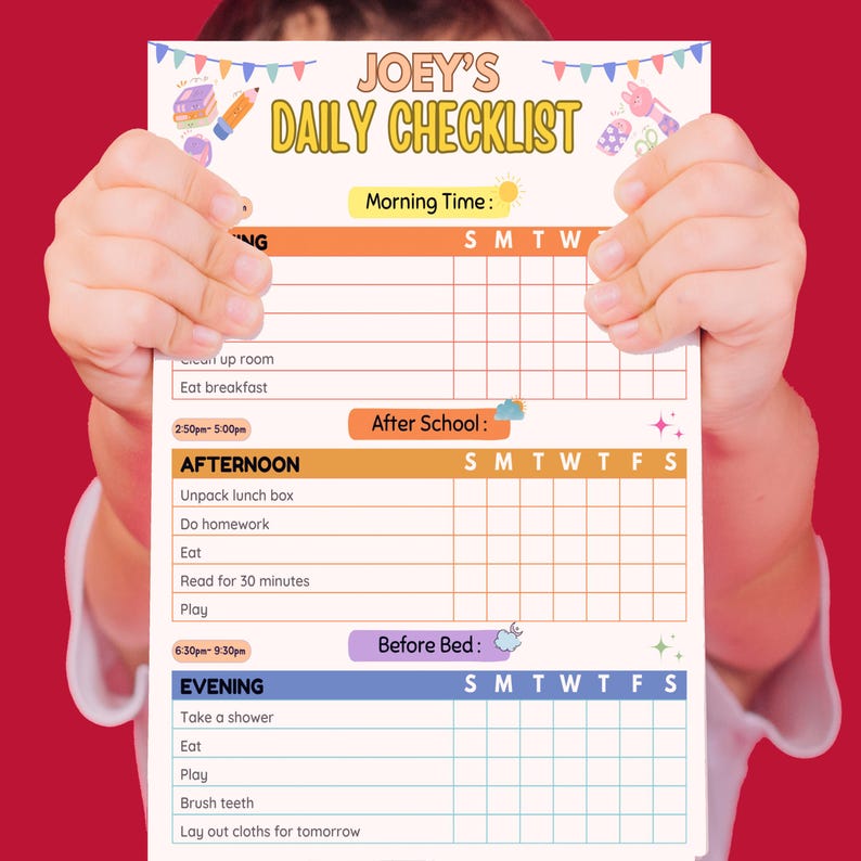 Personalized Kids Daily School Checklist Schedule Printable for Kids ...