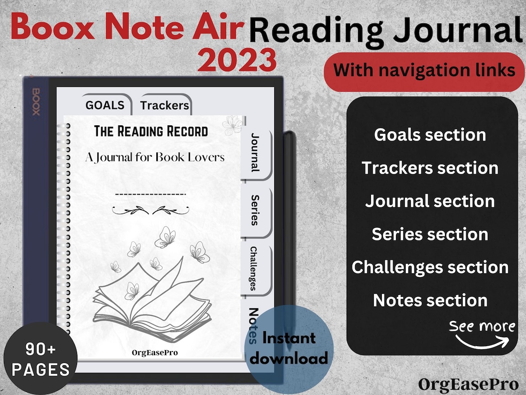 BOOX Note Air Reading Journal, Reading Log Planner, 2023, Instant ...