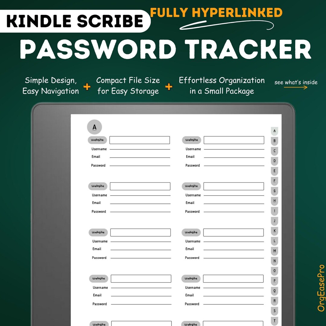 Interactive Kindle Scribe Password Tracker Kindle Scribe Templates With ...