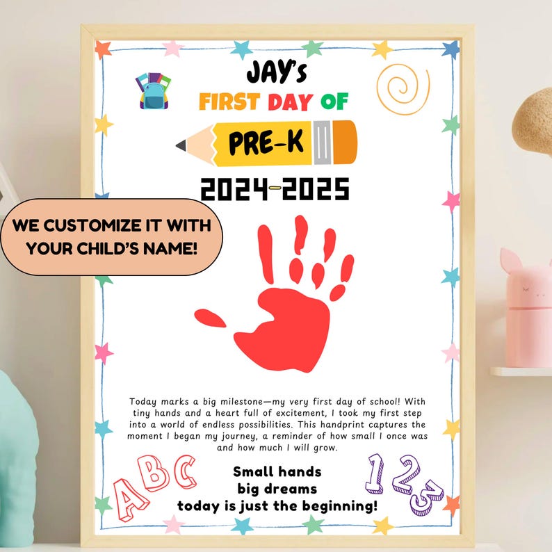 Personalized First Day of School Handprint ,editable First Day of Pre-k ...