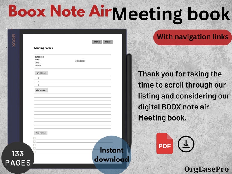 Interactive Boox Note Air Meeting Book for Boox Note Air Templates for ...
