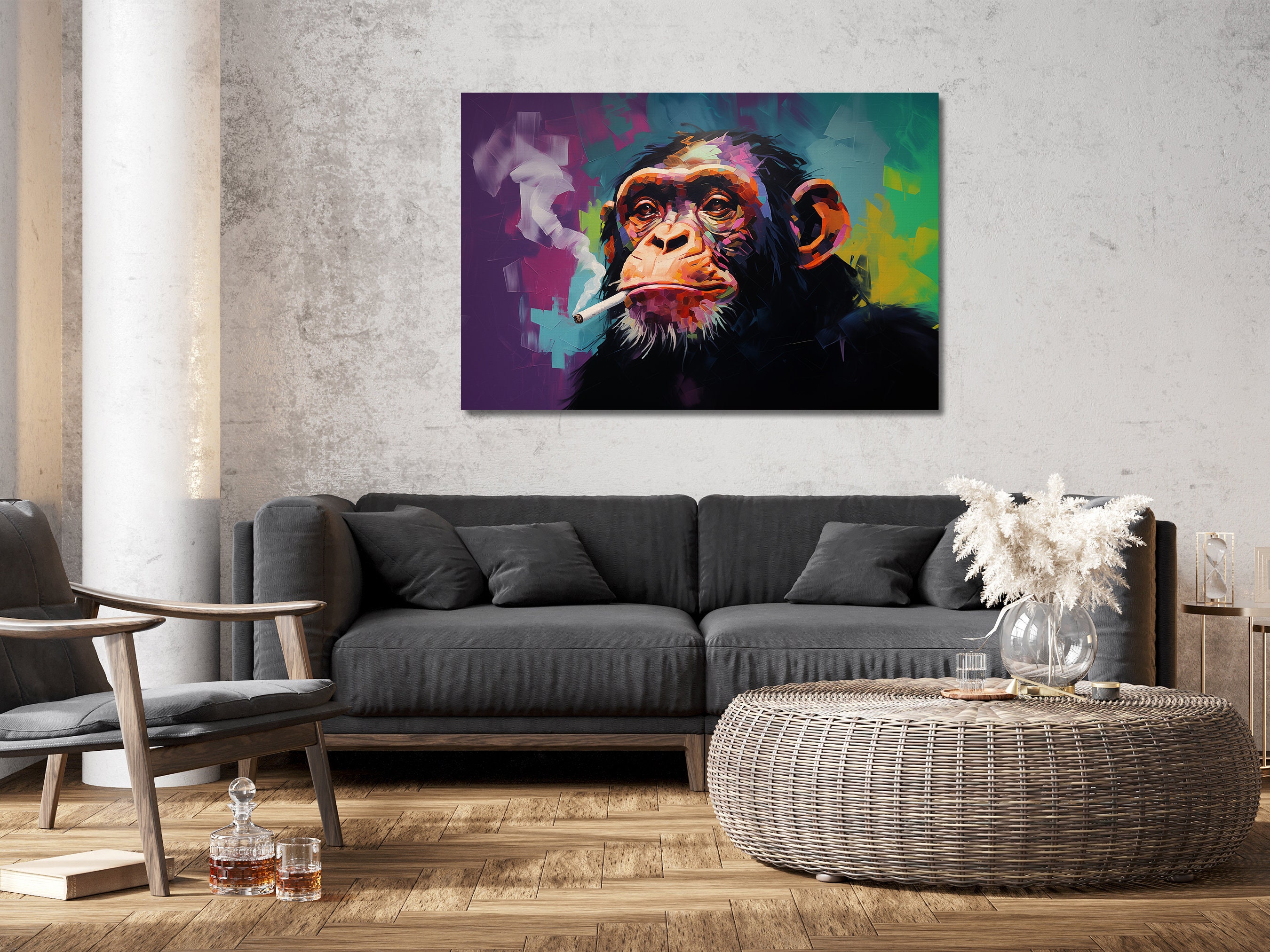 Chimpanzee Smoking Chimpanzee Painting Chimp Painting - Etsy
