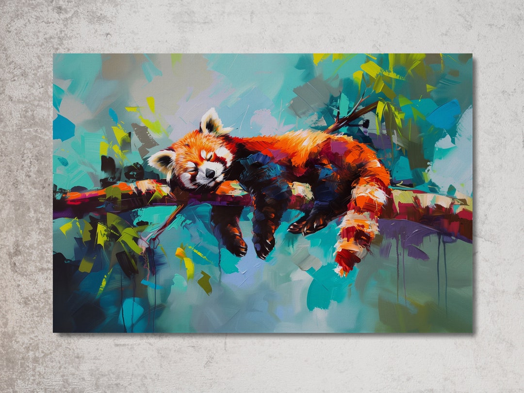Red Panda Painting, Canvas Wall Art Print, Red Panda Portrait, Red ...
