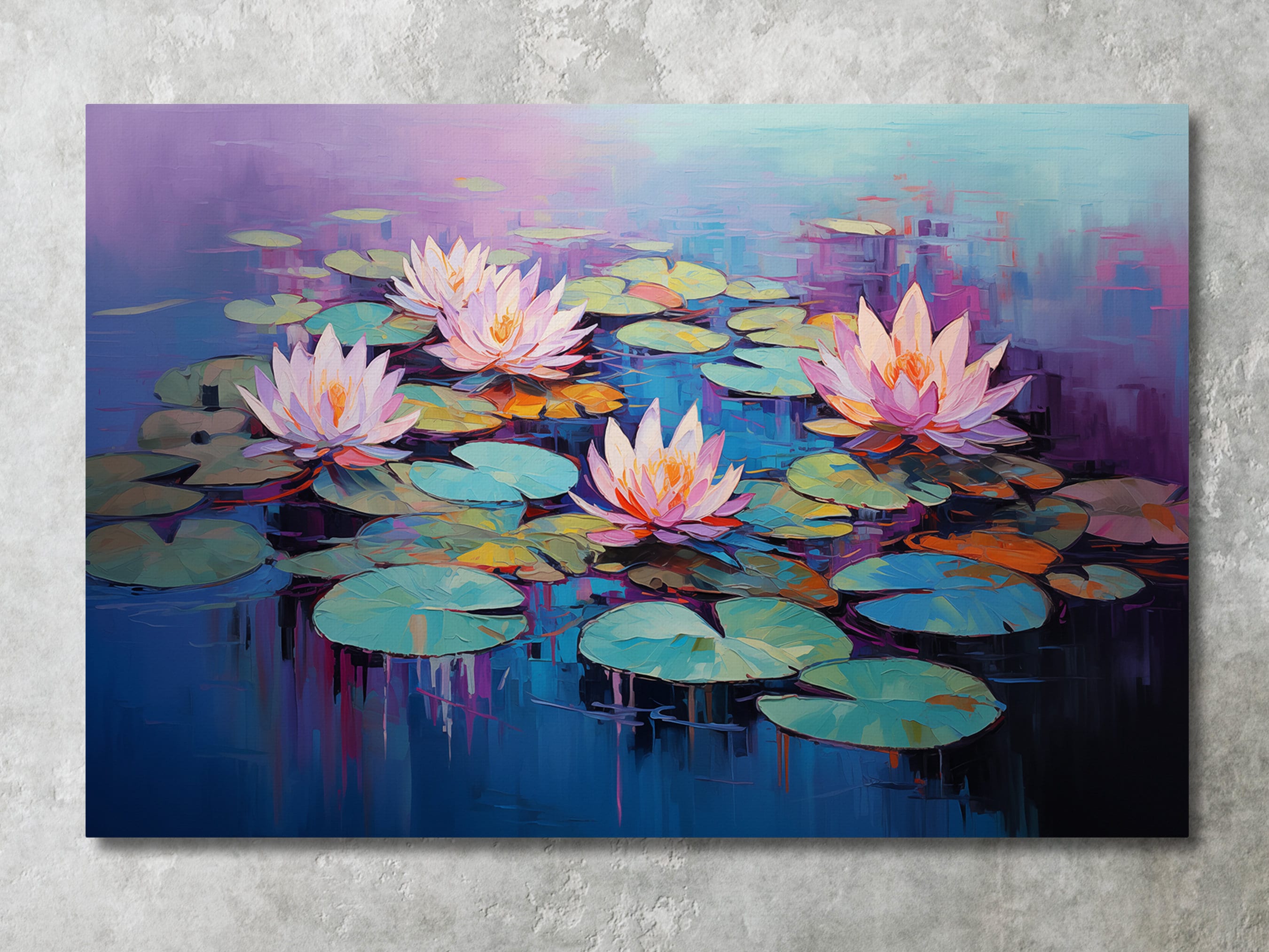 Water Lily Painting, Lotus Flower Painting, Lotus Artwork, Acrylic ...