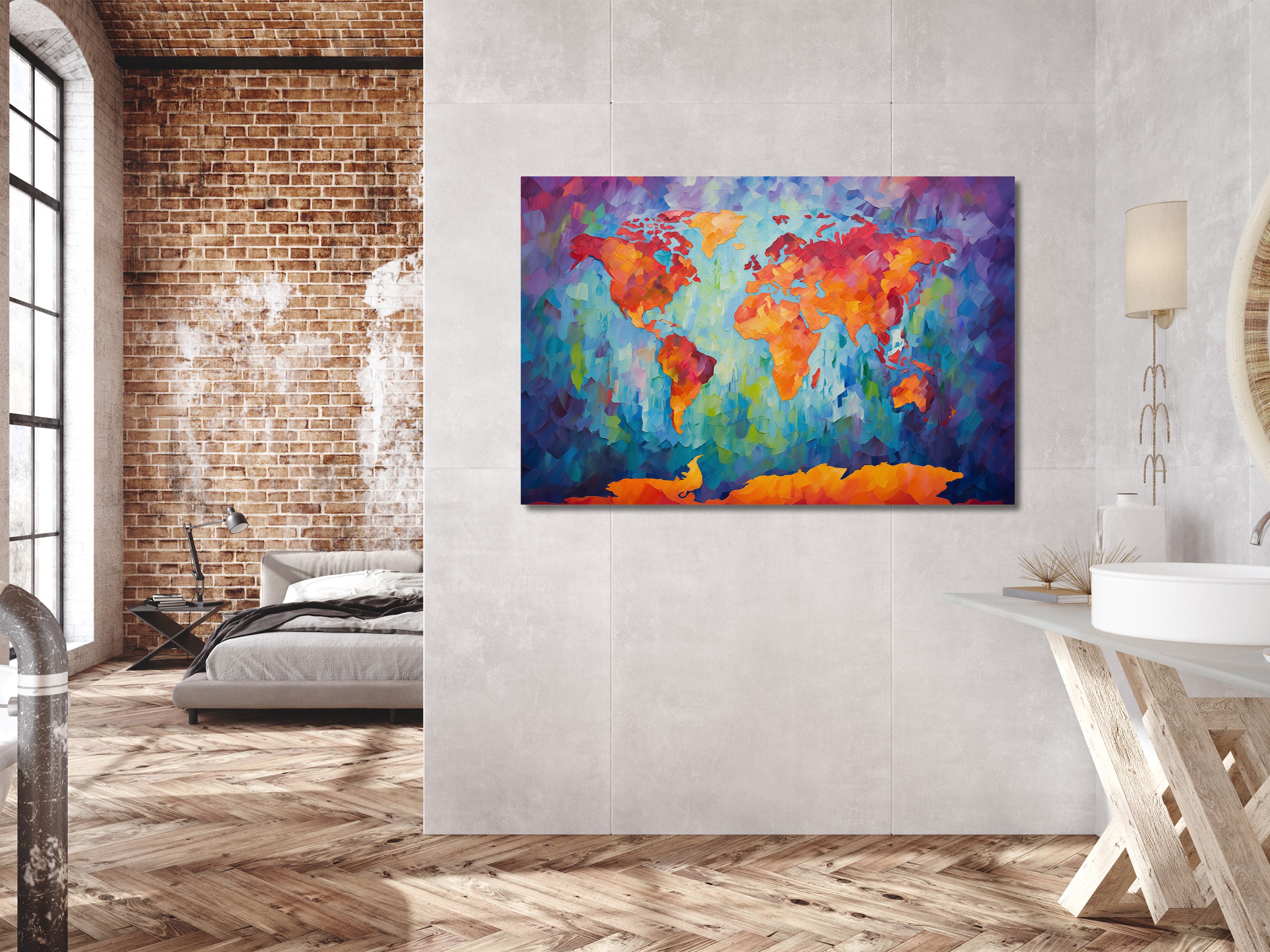 World Map Print Beautiful World Map World Map Painting - Etsy