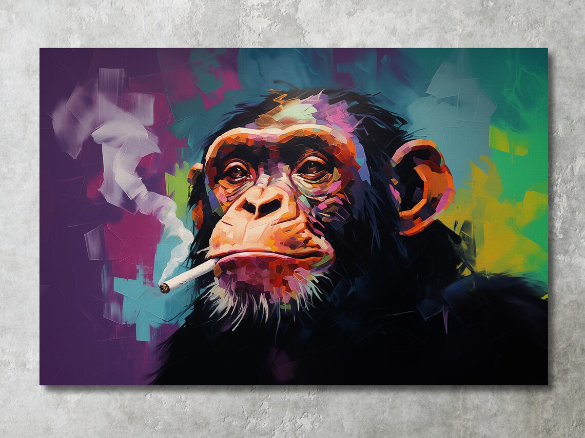 Chimpanzee Smoking Chimpanzee Painting Chimp Painting - Etsy