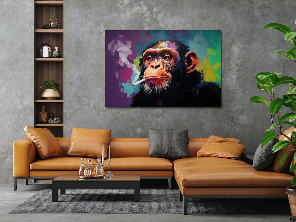 Chimpanzee Smoking Chimpanzee Painting Chimp Painting - Etsy