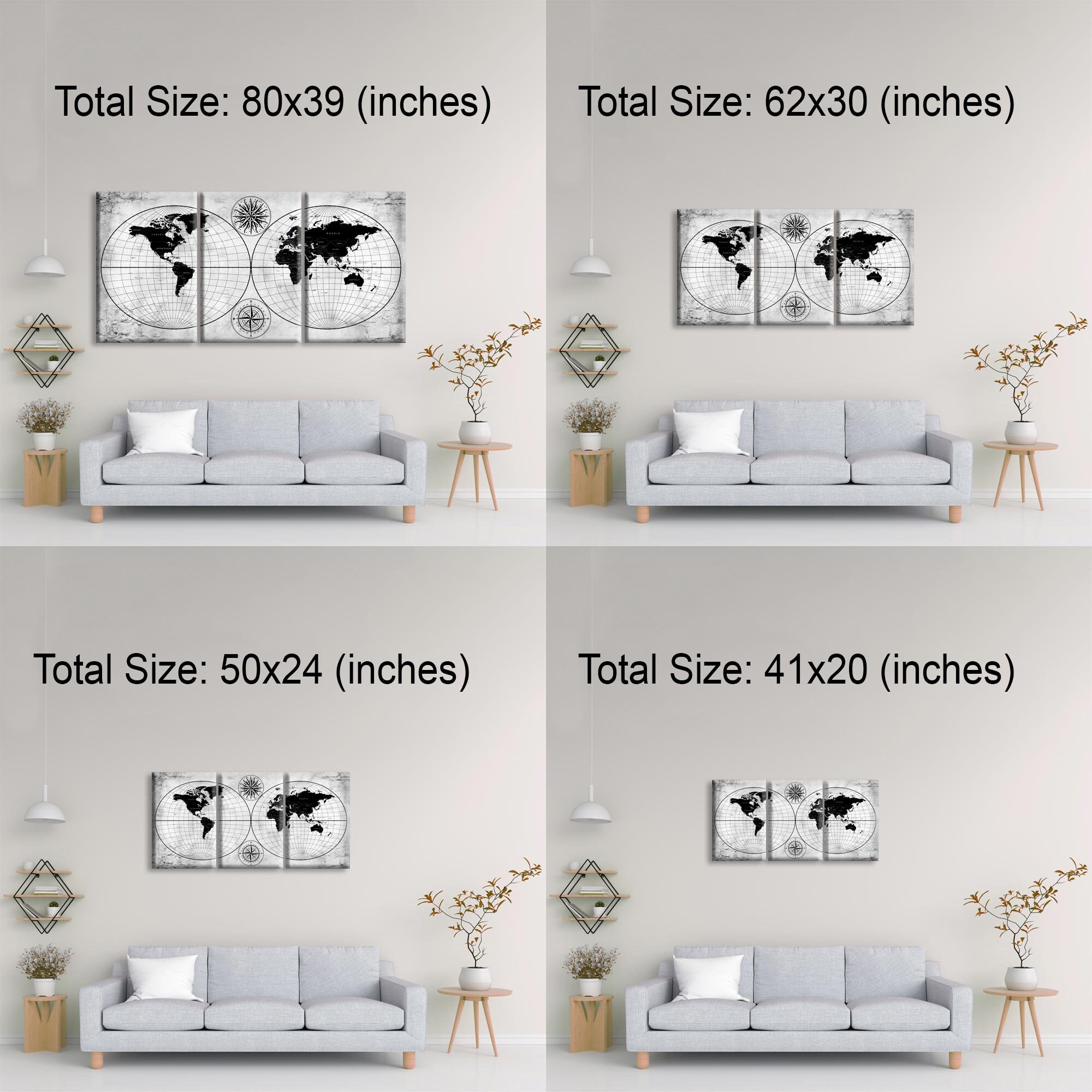 World Map Wall Art, Push Pin Travel Map in Black and White, Large ...